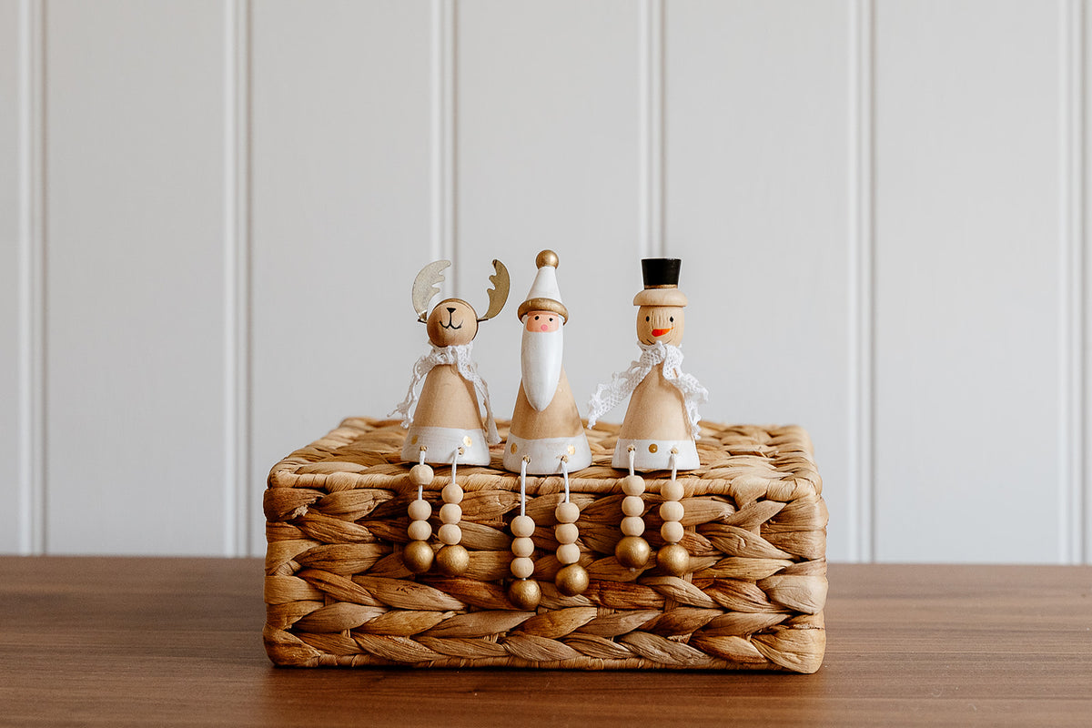 Set of 3 Wooden Christmas Characters with Dangly Legs (Snowman, Reinde ...